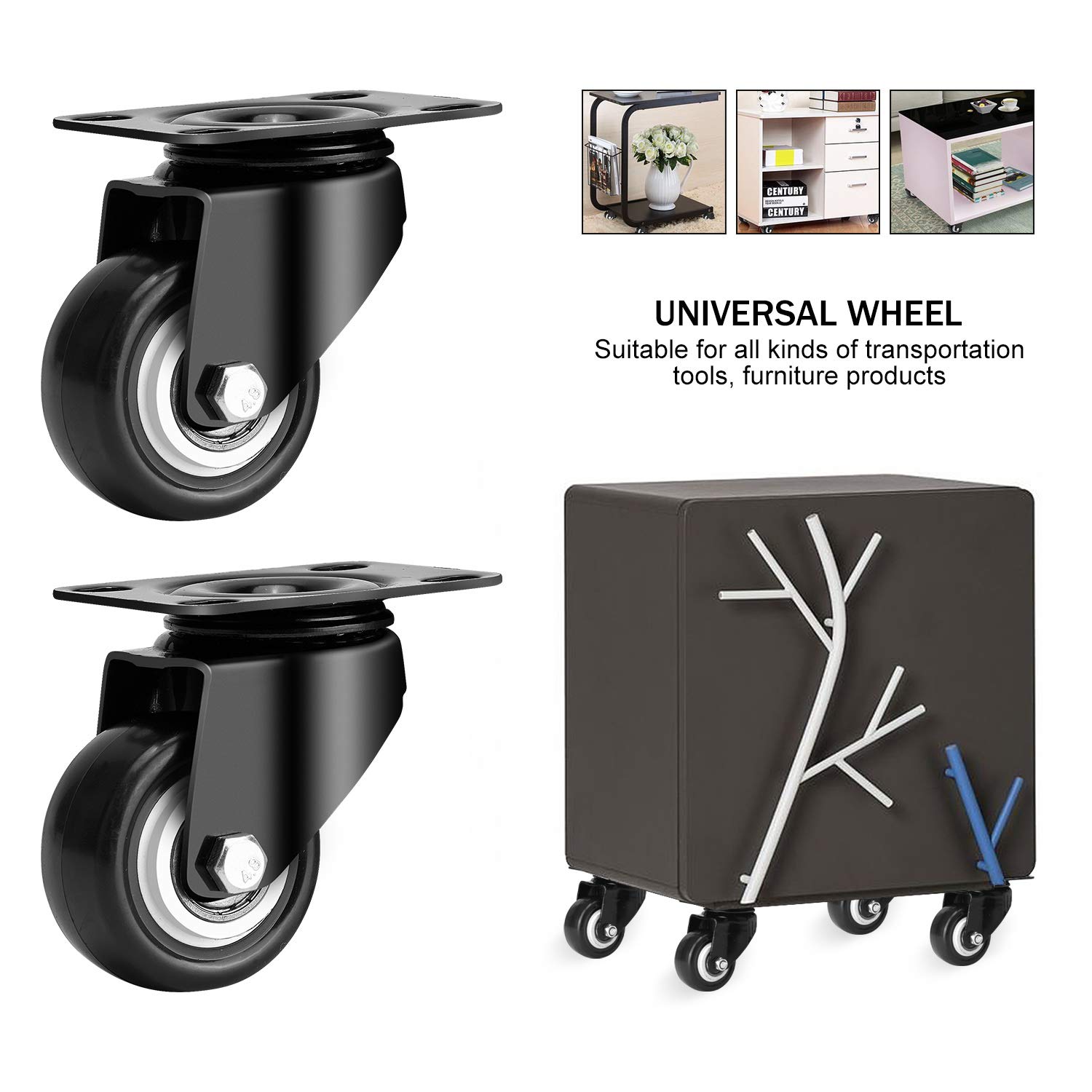 4 Pack 2″ Swivel Caster Wheels with Safety Dual Locking & Heavy Duty ...