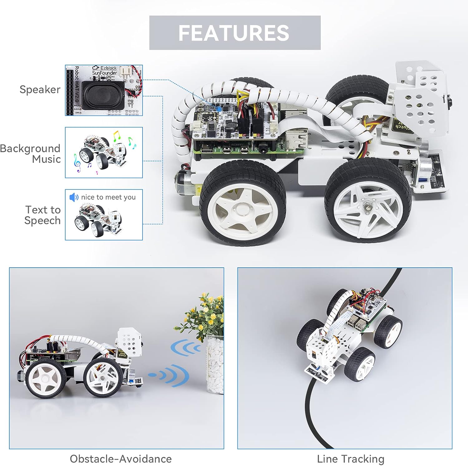 SUNFOUNDER Raspberry Pi Smart Car Kit with Camera – AI Robot Car Color ...