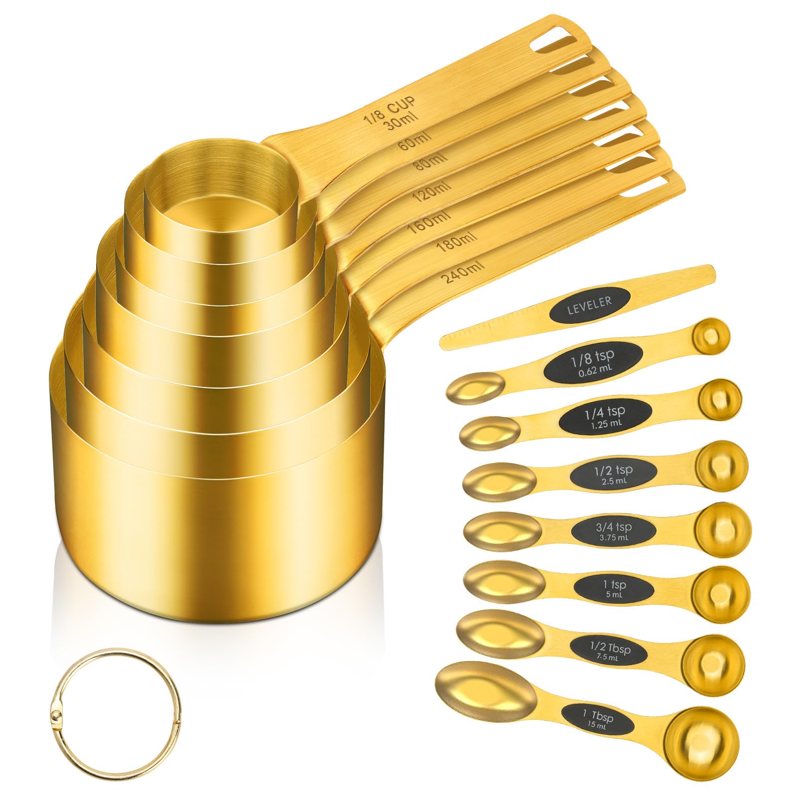 GuDoQi Gold Magnetic Measuring Spoons and Cups Set of 15, 8 Dual Sided ...