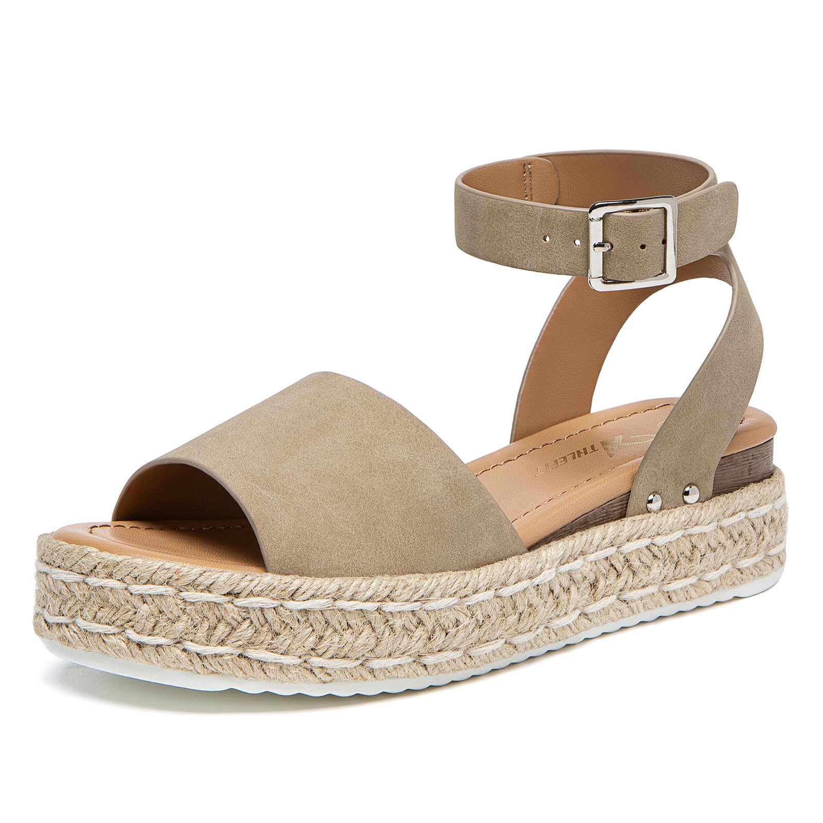 Athlefit Platform Espadrille Wedge Sandals Khaki Open Toe Casual Summer ...