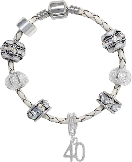 40th Birthday Leather Charm Bracelet Pandora Style Gift Boxed 19cm ...