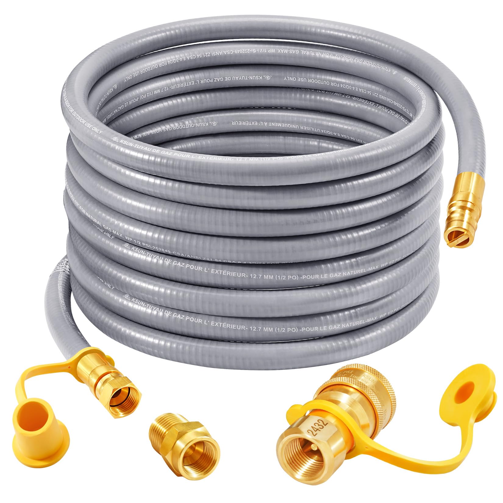 GasSaf 18 FT 1/2" ID Natural Gas Hose with Quick Connect Fitting ...