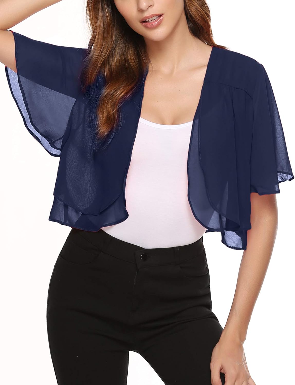 Aibrou Bolero para Mujer,Cardigan de Gasa Manga 3/4 Ruffle Chiffon para ...