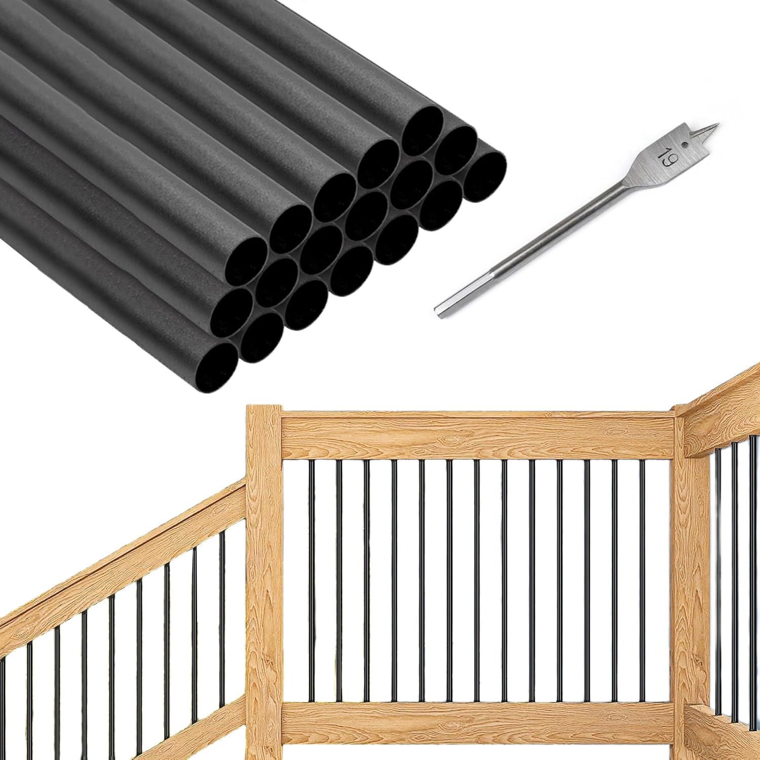 Fojely 50 Pack 36" Deck Balusters, 3/4'' Round Black Deck Railing ...