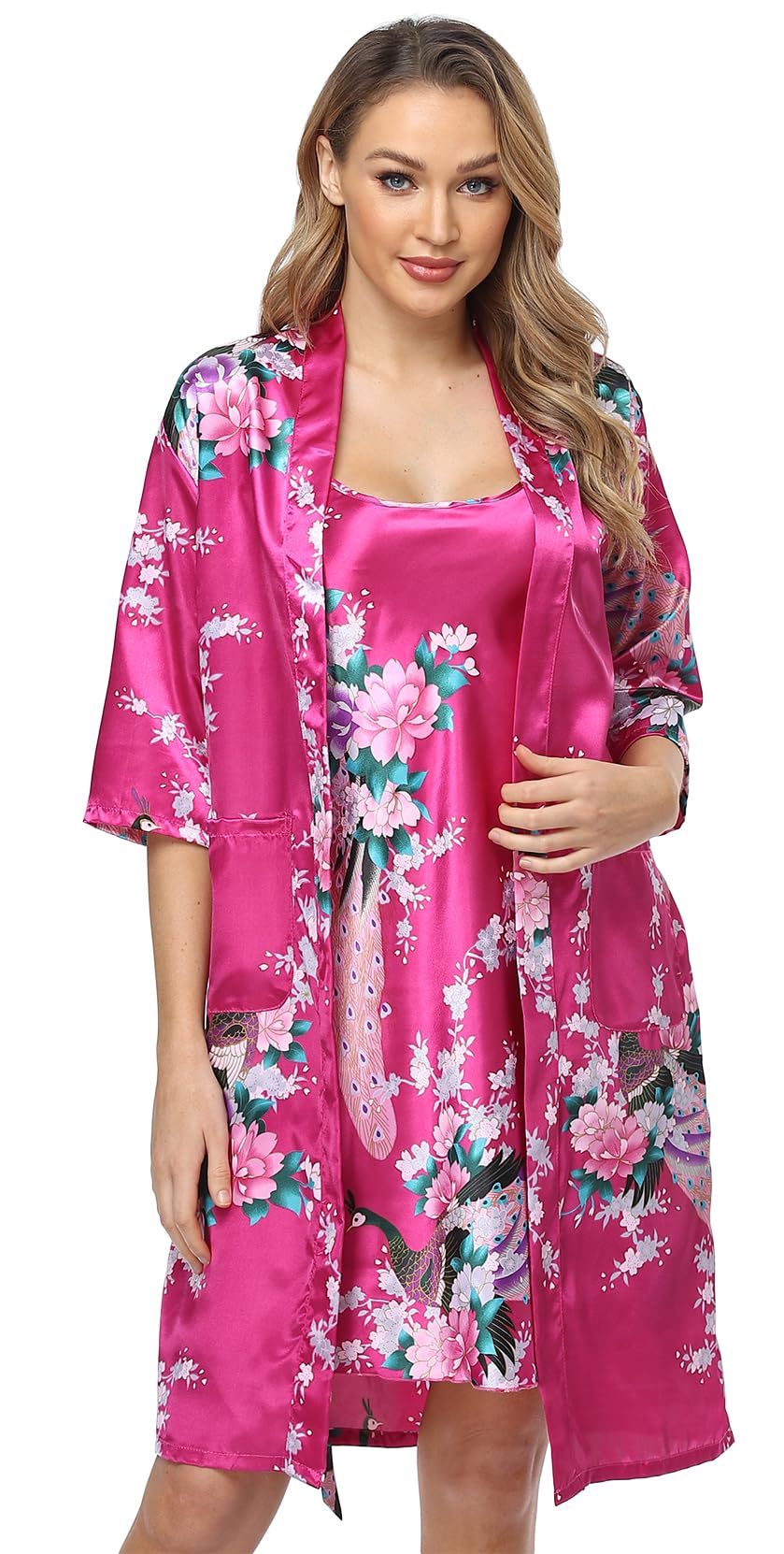 UrHot Women's Floral Satin Kimono Robe and Nightgown Set with Camisole ...