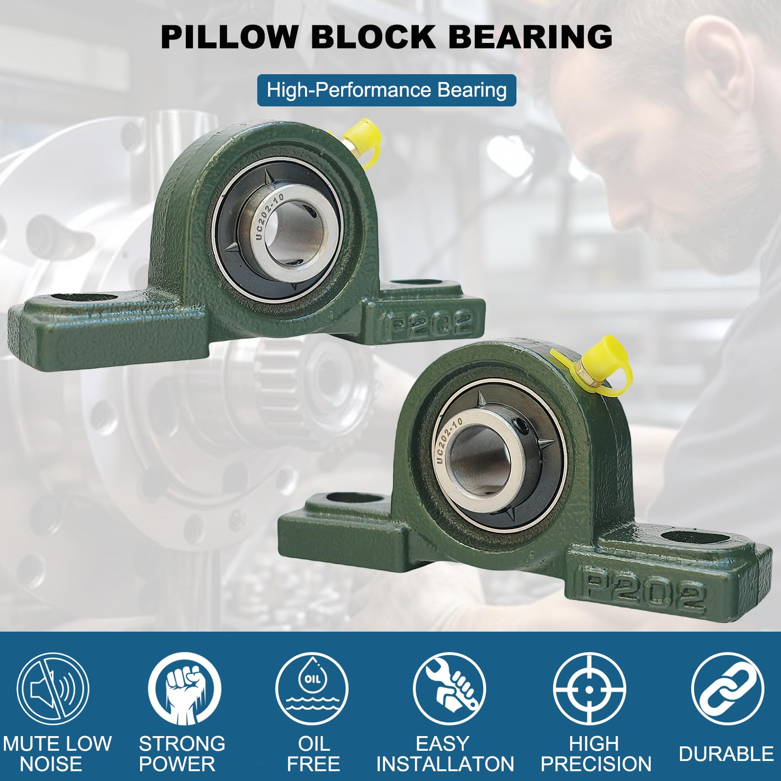 Tonmp 4 Pack UCP202-10 Pillow Block Bearing - 5/8 Inch Mounted Pillow Block Bearings Solid Cast ...