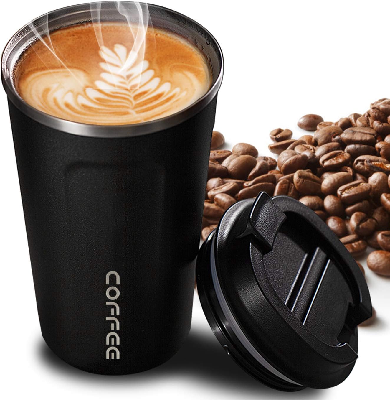 Faminess Kaffeebecher für unterwegs Coffee to go Thermobecher schwarz ...