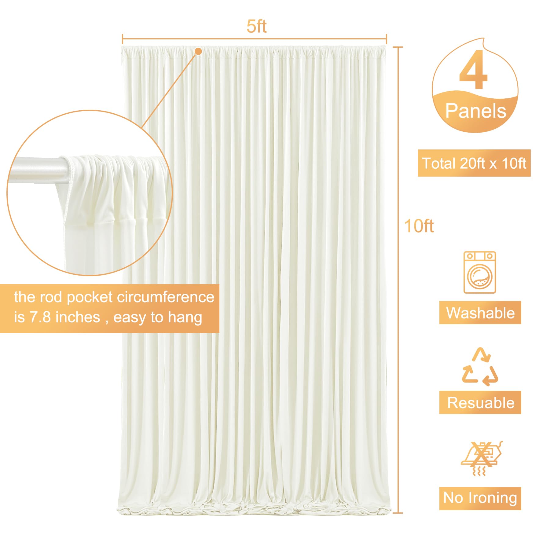 20ft X 10ft Wrinkle Free Ivory Wedding Backdrop Curtains For Party ...