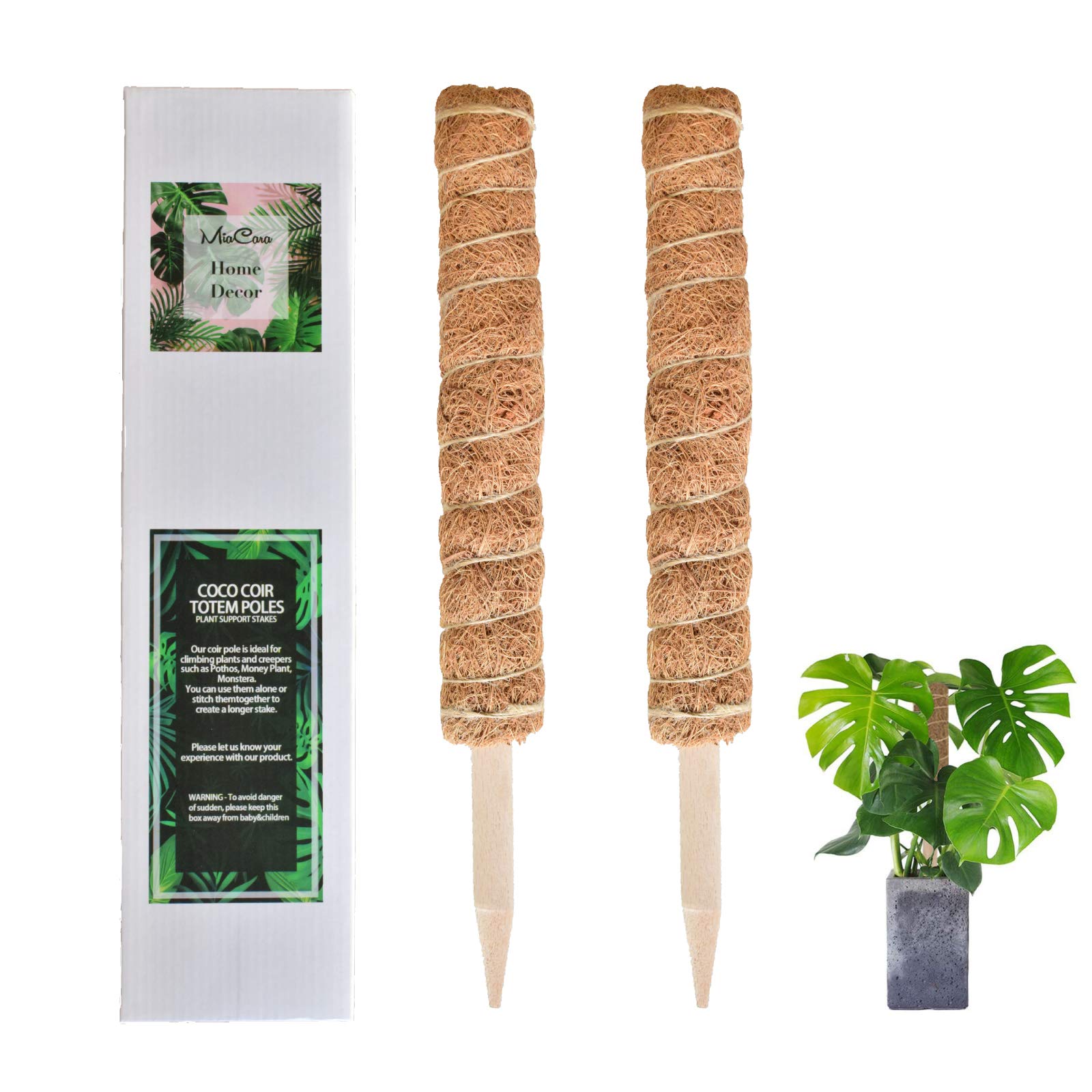 Plant Cages & Supports 2 Pack 17 Inches Coco Coir Totem Poles Support ...