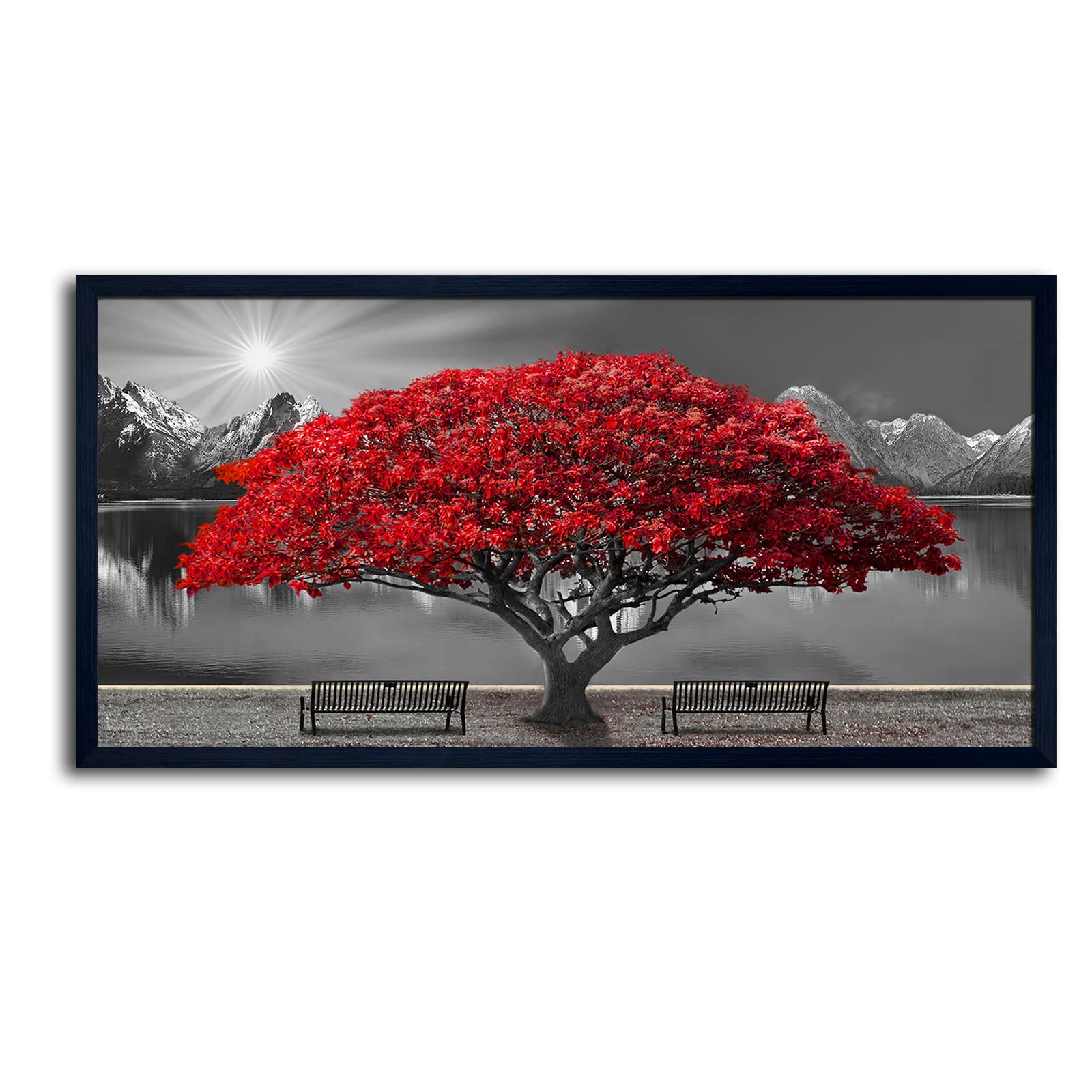 Black and White Red Tree Wall Art Canvas Print Picture Large Red Tree ...