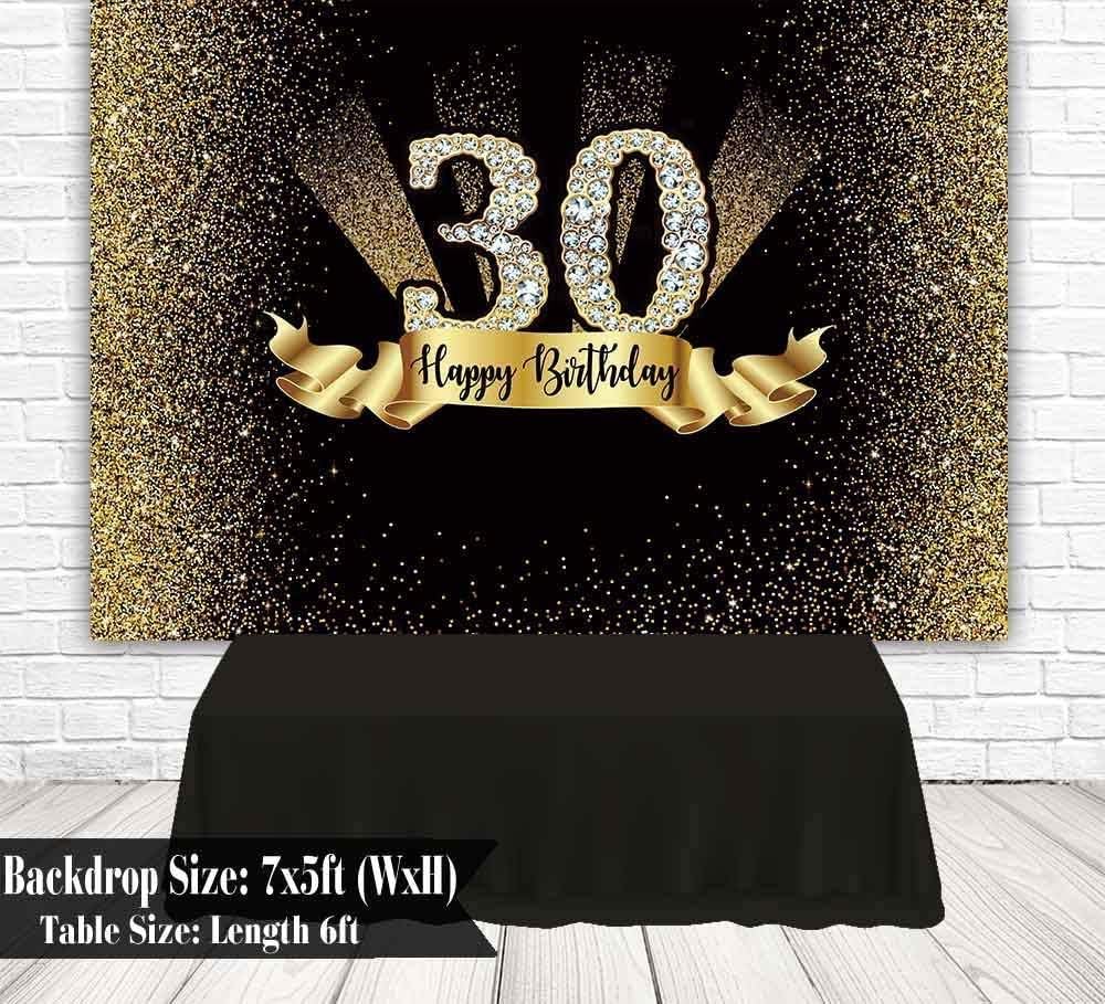 Allenjoy 30th Gold and Black Birthday Backdrop Adult Golden Glitter ...