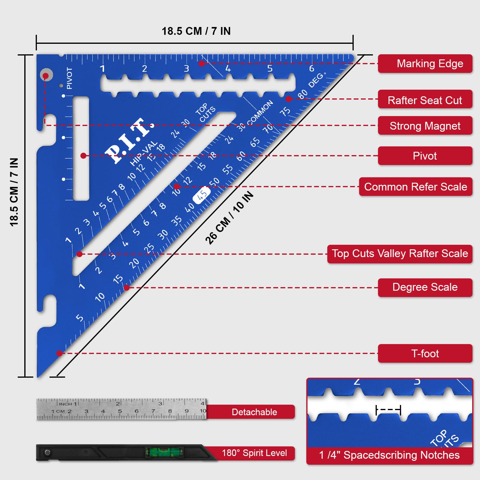 Mua P.I.T. 7" Carpenter's Triangle Square with Bubble Level/Stainless ...