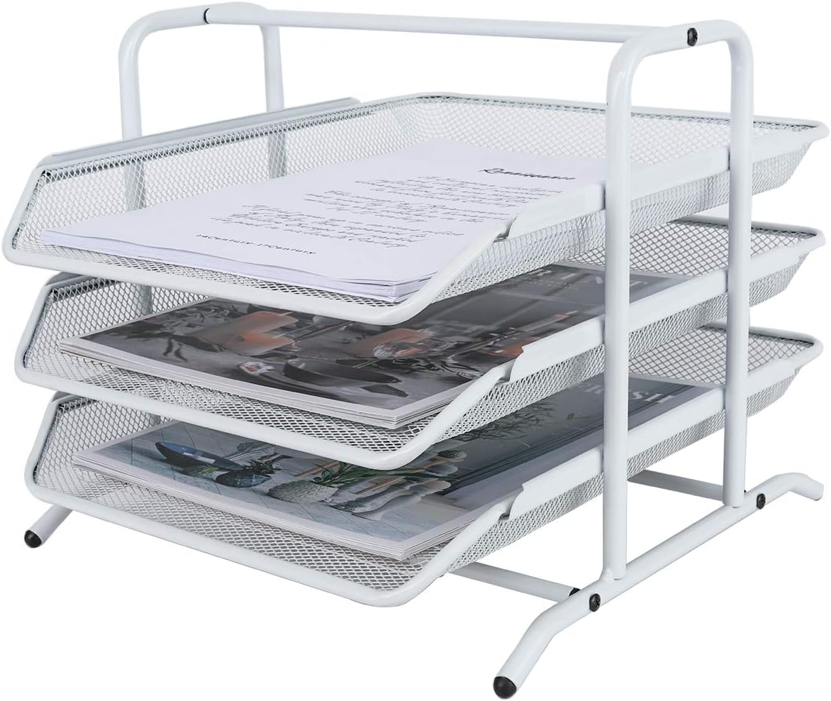 EasyPAG 3 Tier A4 Mesh in Tray Office Desk Tidy File Holder Document ...