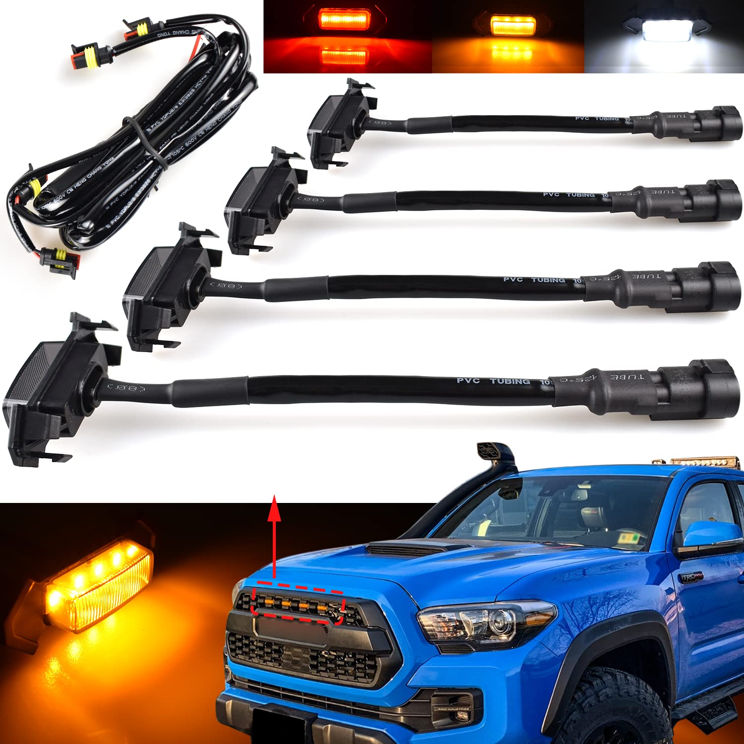 Boigoo Front Grill Lights for Tacoma TRD Pro Grille Light - Amber LED ...