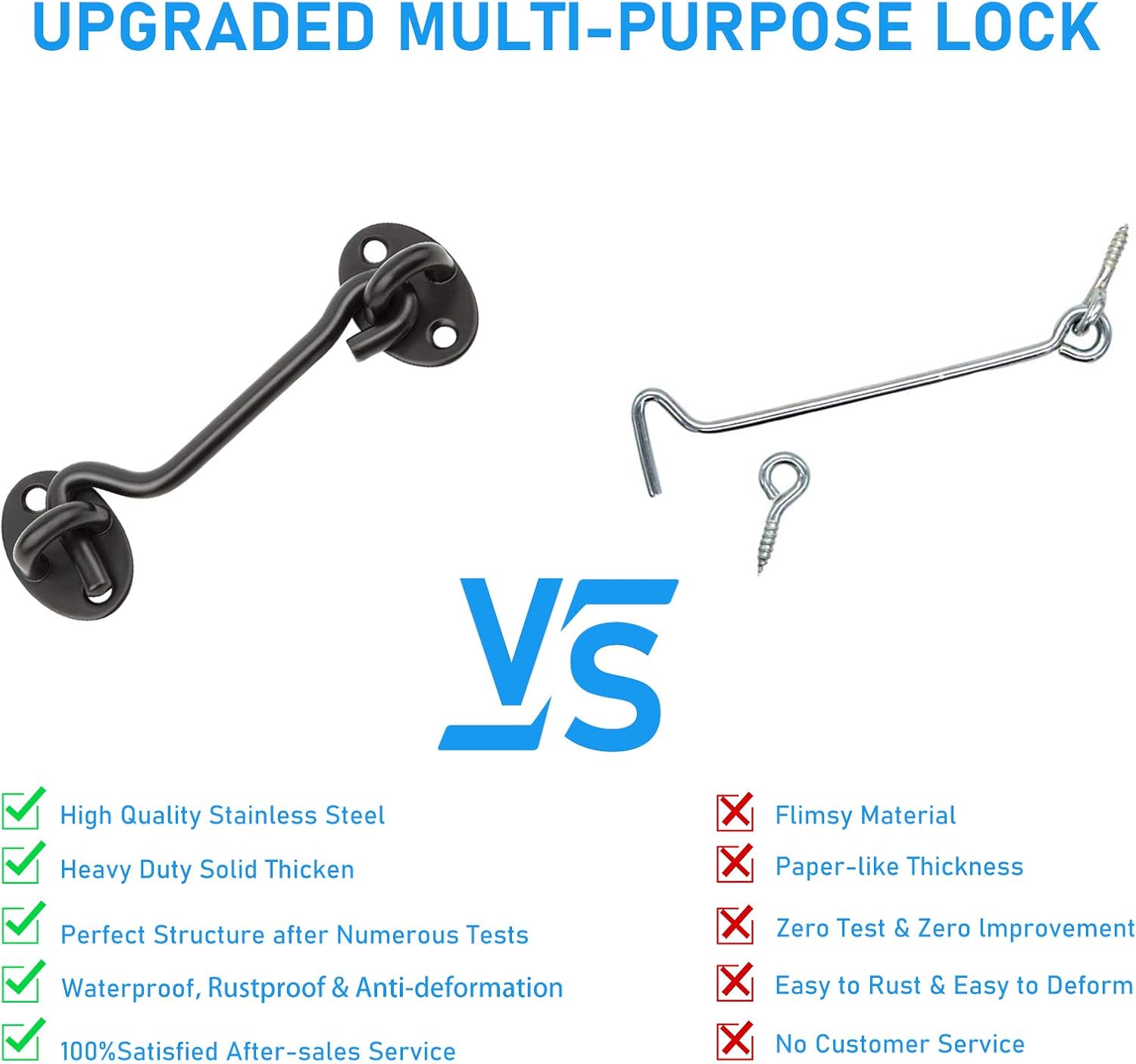 2 PCS 4 Inch Stainless Steel Door Latch Cabin Hook and Eye Latch Solid ...