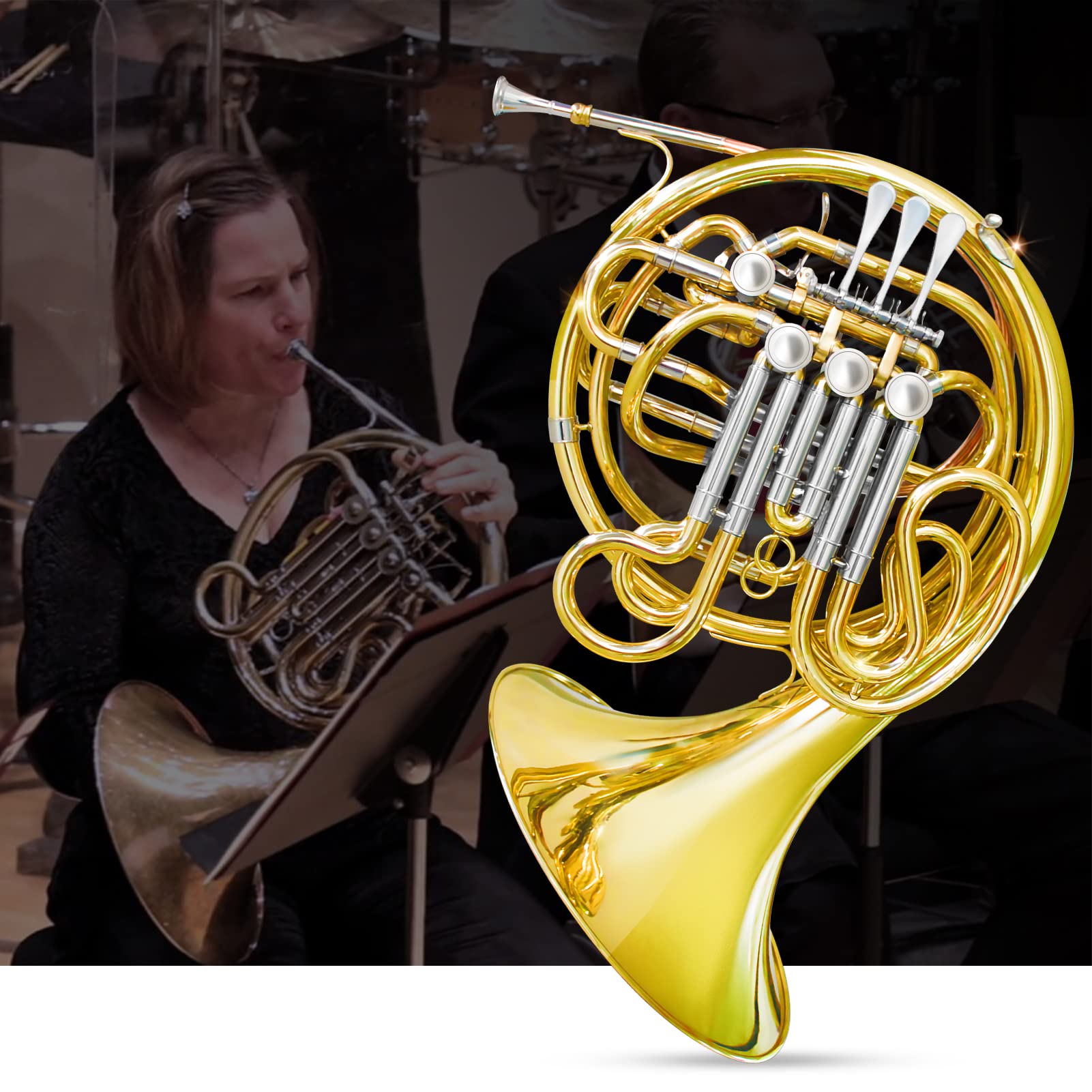 Double French Horn F/Bb 4 Keys,Gold Lacquer French Horn Intermediate ...