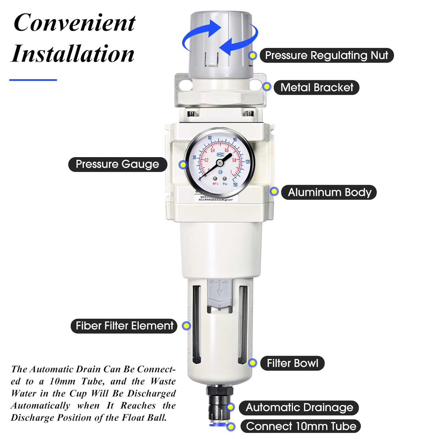 Airbrush Pressure Regulator TAILONZ PNEUMATIC 0-150PSI 1/4 Inch NPT 5 ...