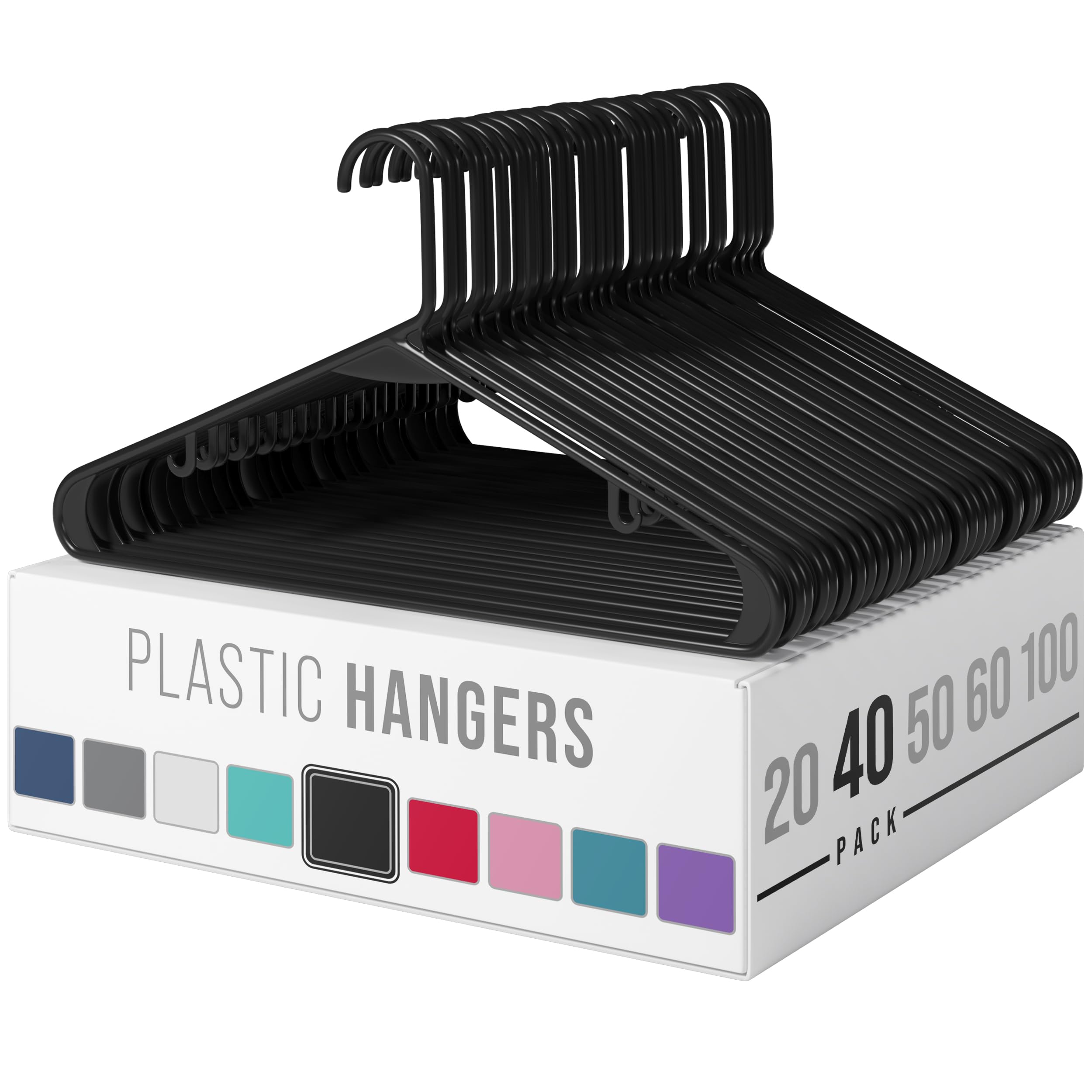 NEATERIZE Clothes Hangers Plastic 40 Pack - Black Plastic Hangers ...