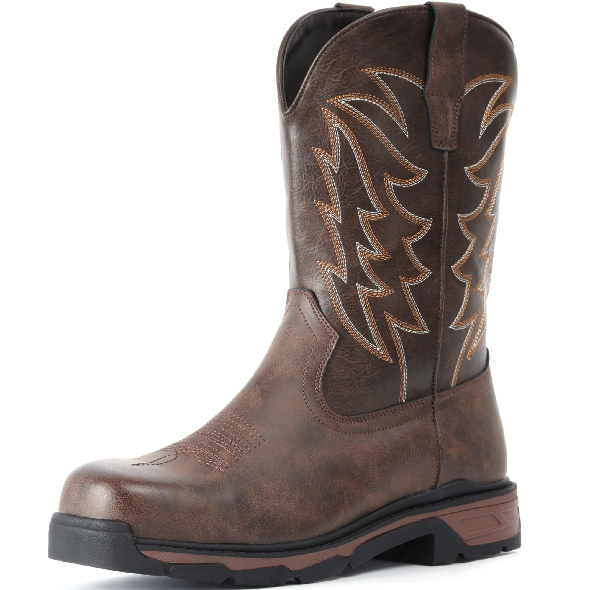 ANGRYRAM Cowboy Work Boots for Men Waterproof Square Toe Leather ...