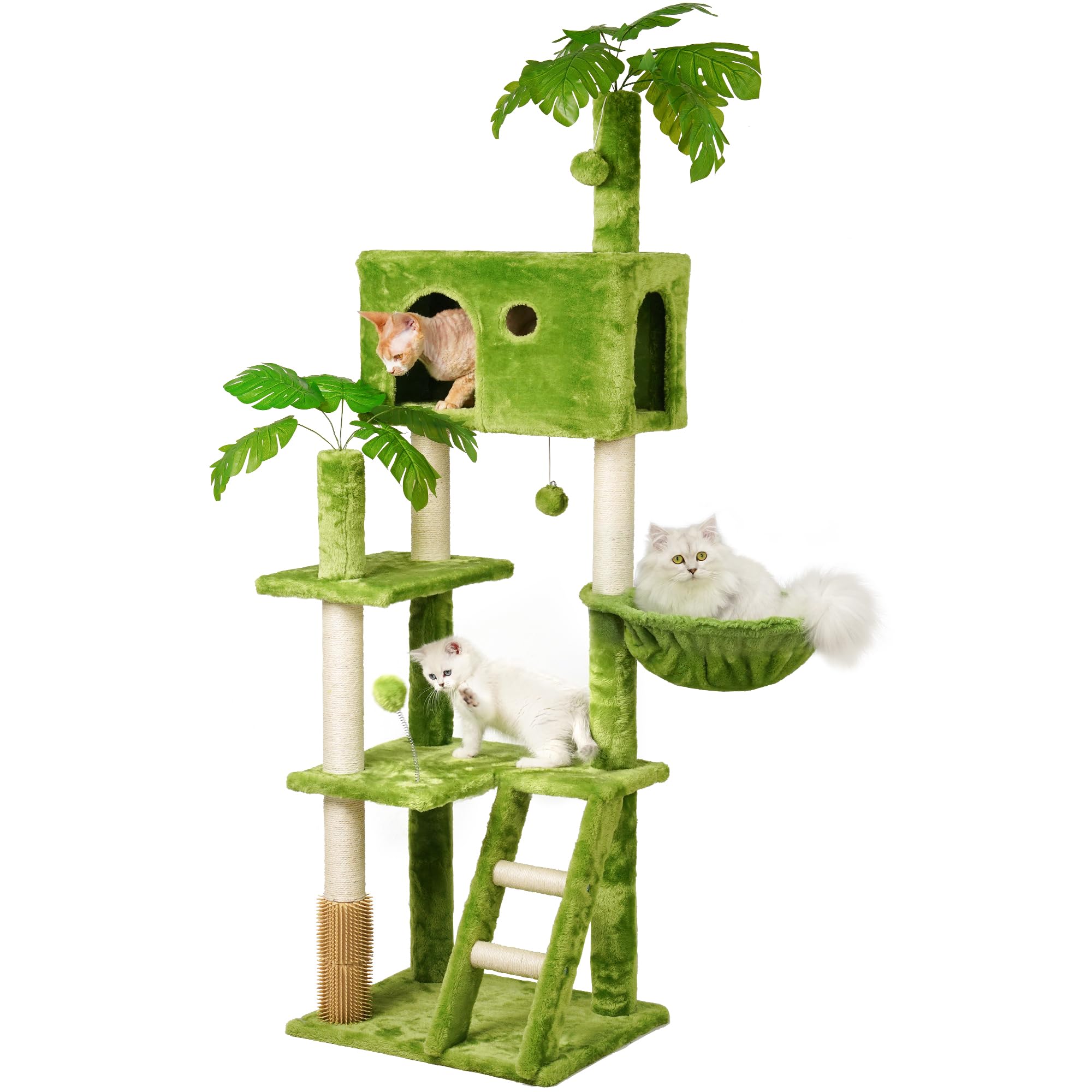 Meecal Large Cat Tree with Leaves for Indoor Cats Large Adult,65" Green ...