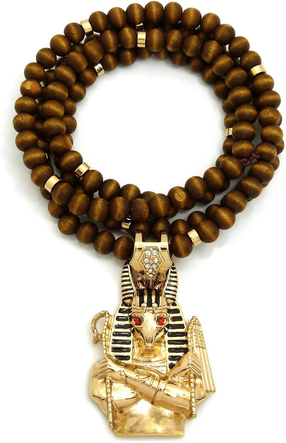 Fashion 21 Egyptian God Anubis Pendant 8mm 36" Wooden Bead Necklace in ...
