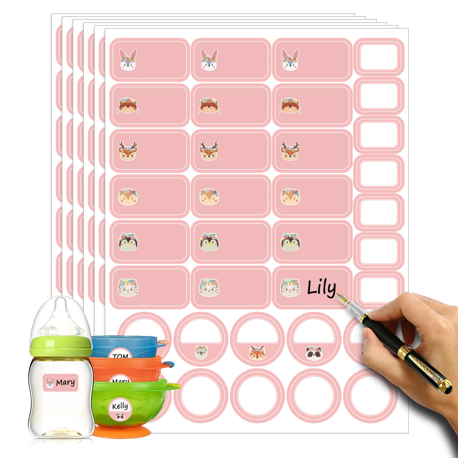 Pcs Name Tag Stickers, Cute Animal Name Tag Labels with Strong Adhesion ...