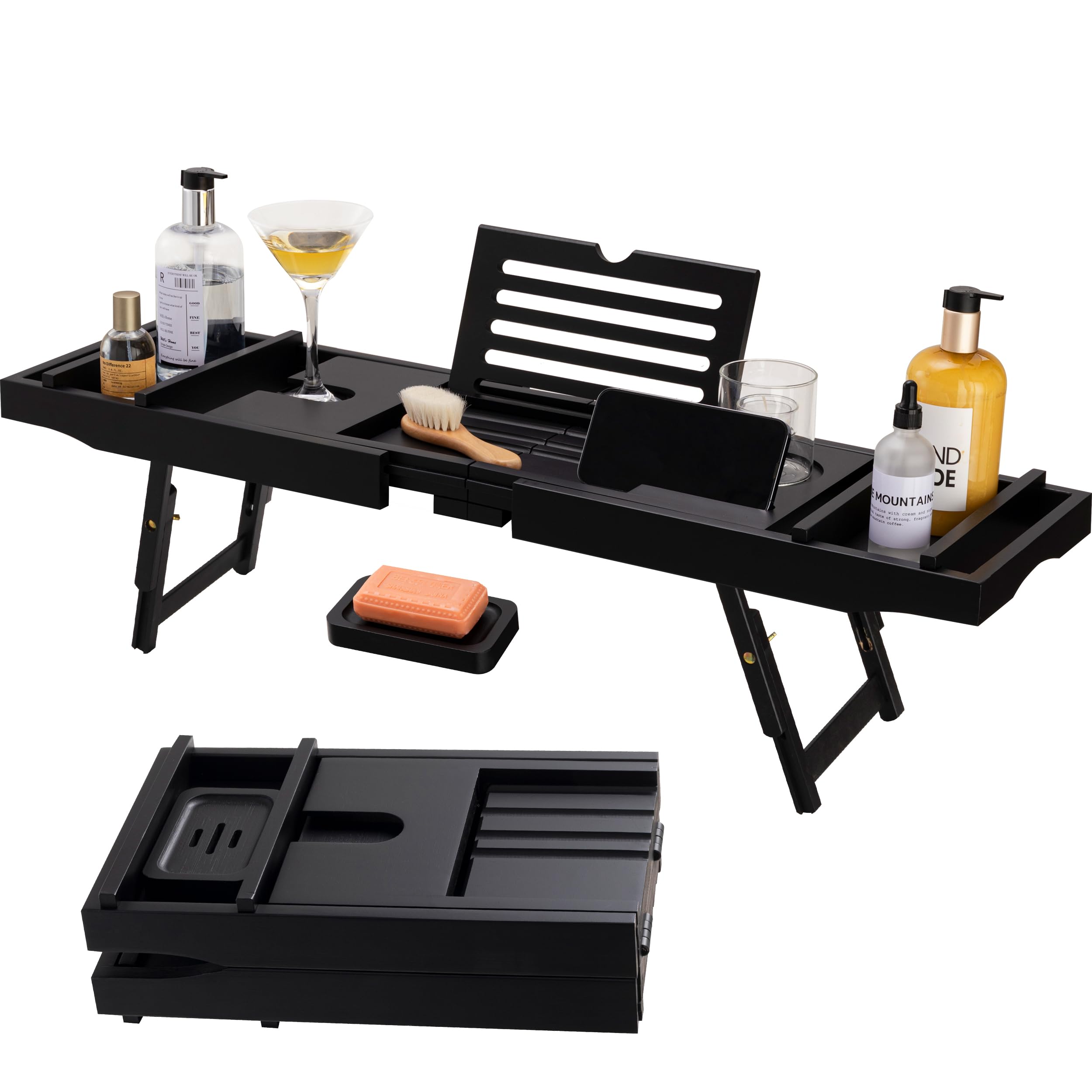 HBlife Foldable Bathtub Caddy Tray with Folding Slide-Out Arms ...