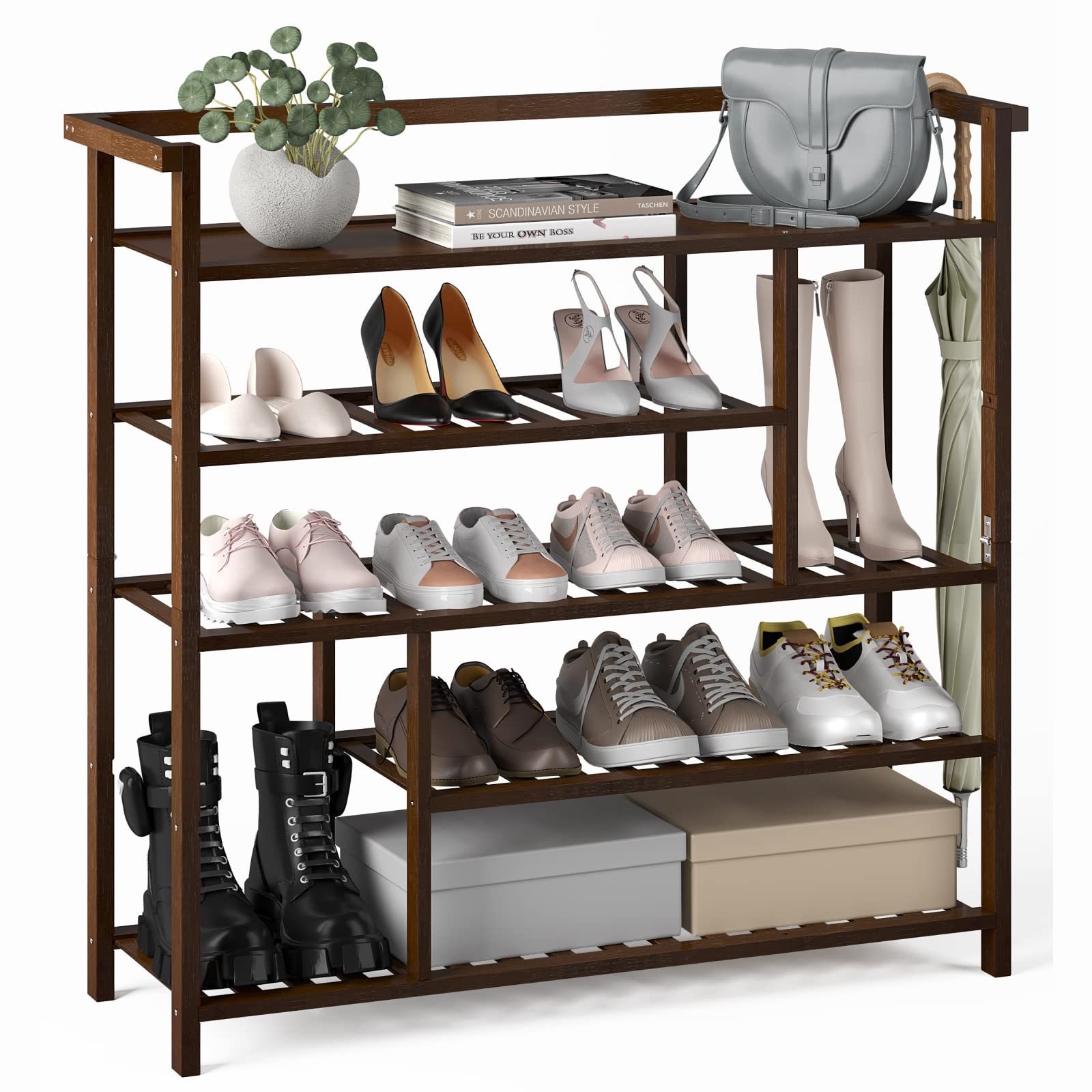 Fibogollo Shoe Rack, 5 Tier Bamboo Shoe Shelf, Shoe Organizers with ...
