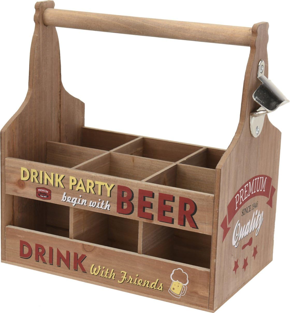 Drink Party wooden bottle carrier with bottle opener, bottle holder ...