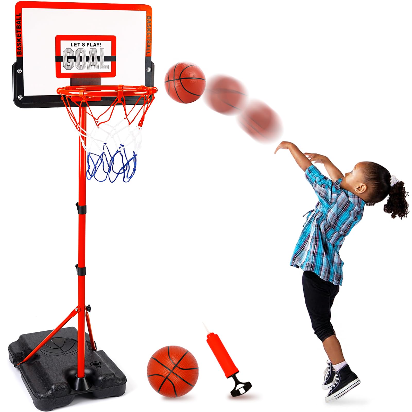 Kids Basketball Hoop Indoor Adjustable Height 3.5ft-5.5ft Mini Toddler ...
