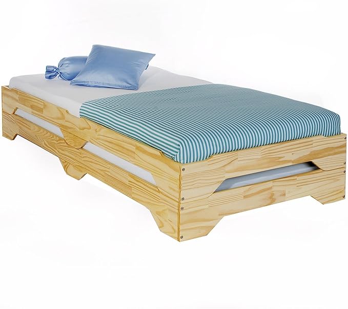 Ronny Pack of 2 Stackable Single Beds Solid Pine Natural Finish: Amazon ...