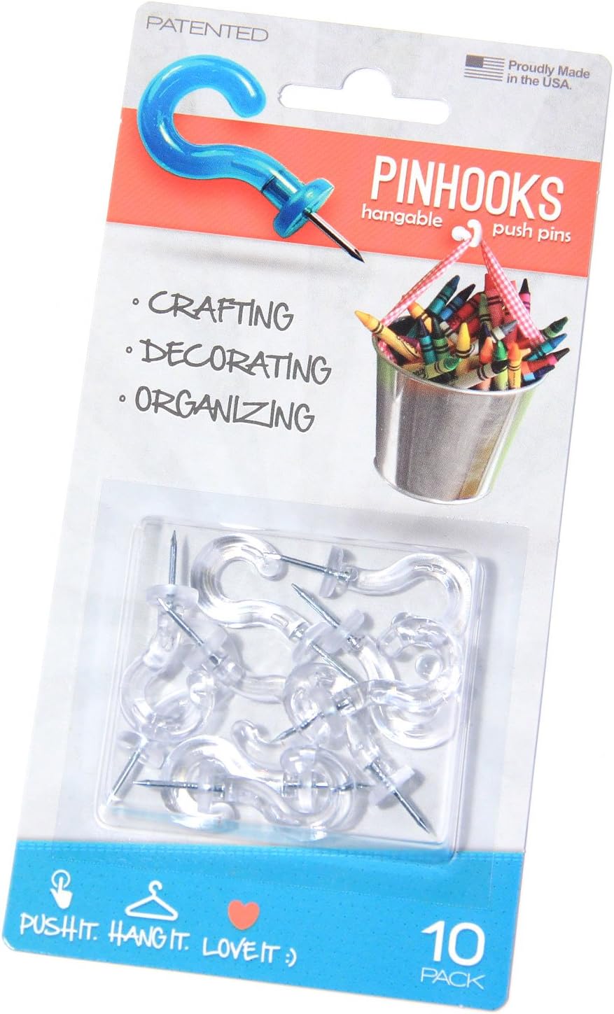 Amazon.com: Pinhooks 10100 10-Pack Push Pin Wall Hooks, Klear Kindness ...