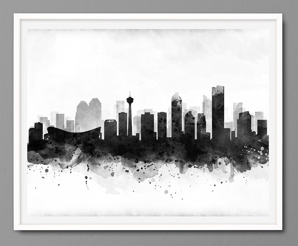 Amazon.com: Calgary Cityscape - Alberta Canada Skyline Watercolor Art ...