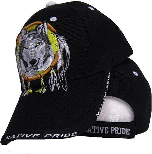 MWS Native American Pride Indian Wolf in Dream Catcher Black Ball Cap ...