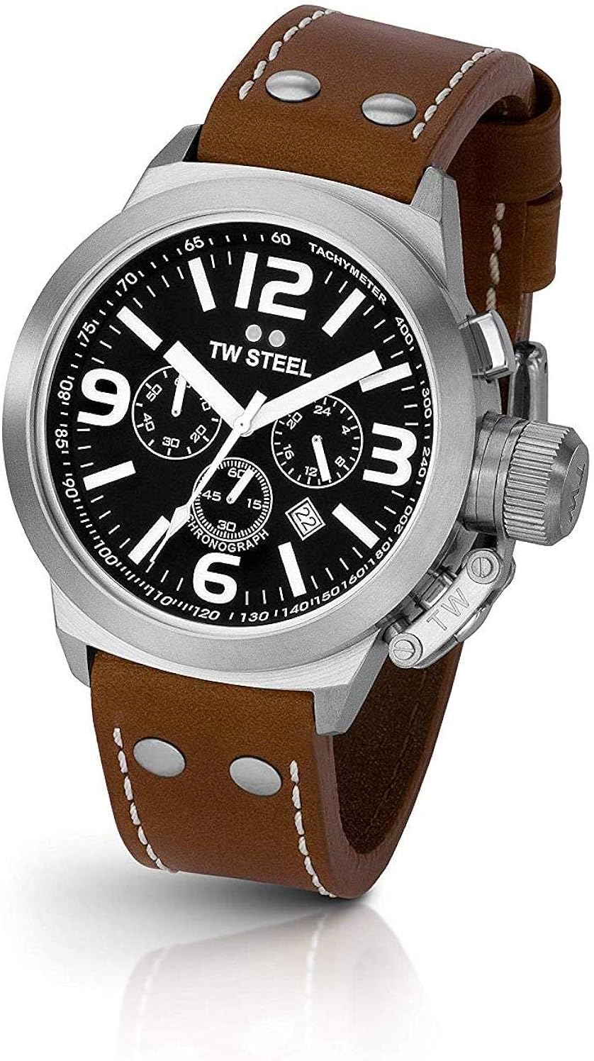 TW Steel Unisex Quartz Watch with Black Dial Chronograph Display and Black Leather Strap TW6: TW ...