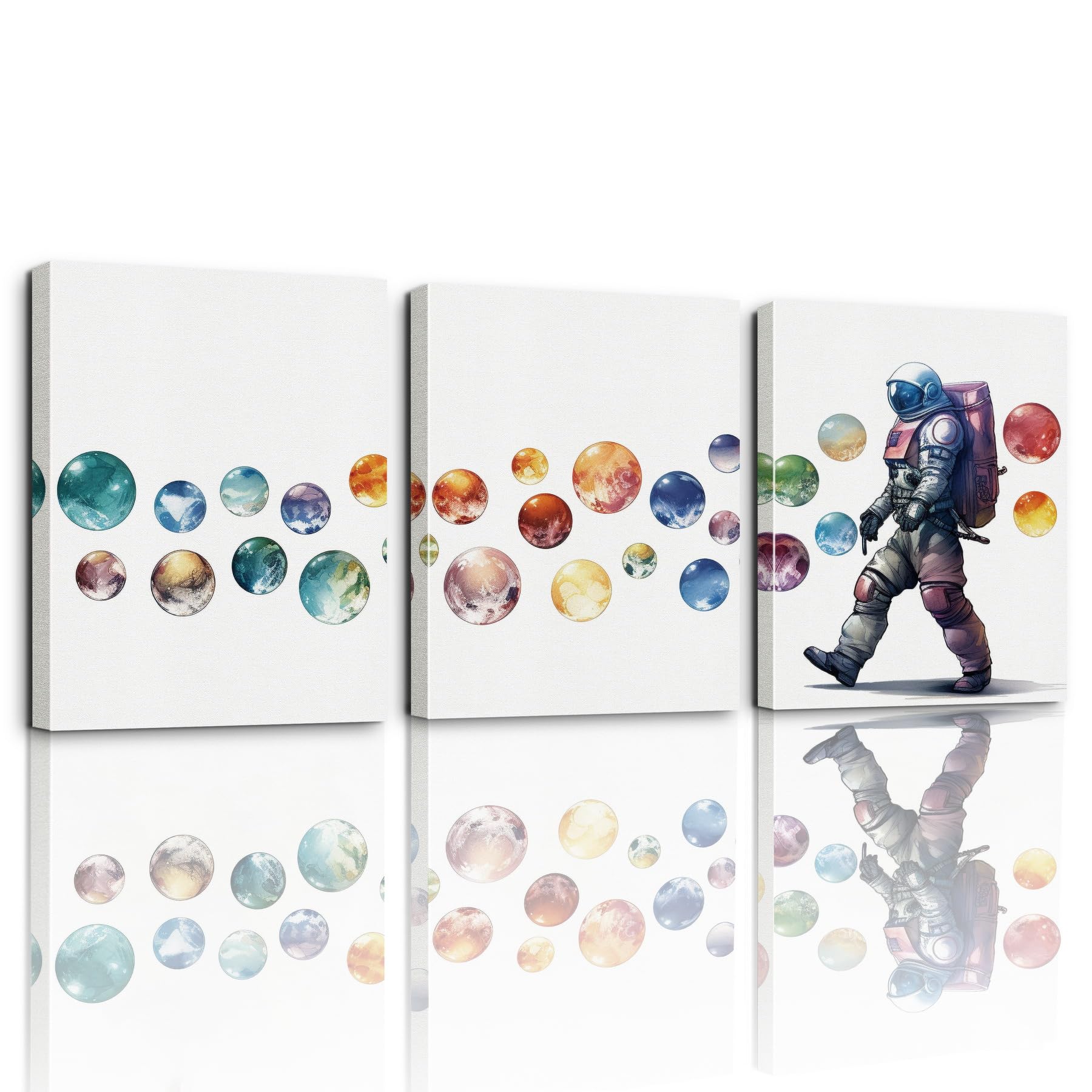 3 Pieces Canvas Wall Art, Astronaut with Planets Poster, Galaxy Planets ...