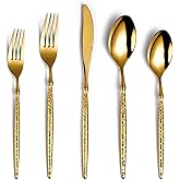 Amazon.com | Hammered Stainless Steel Black Gold Silverware Set,20 ...