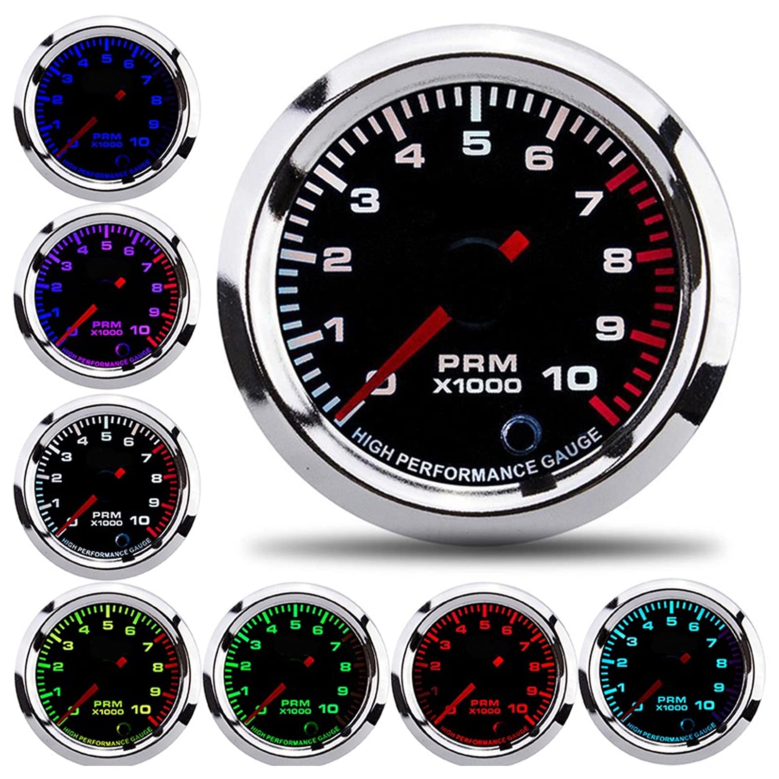 Fydun Car Tachometer 52mm/2in Universal 7 Colors Tacho Gauge Revolution ...