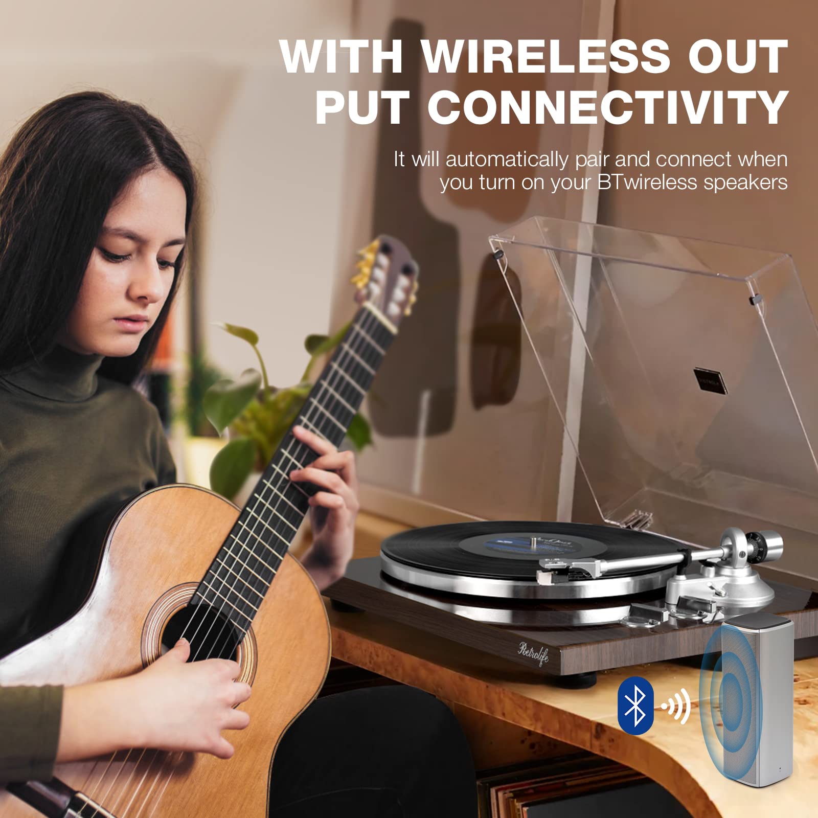 Mua Turntables Belt-Drive Record Player with Wireless Output ...