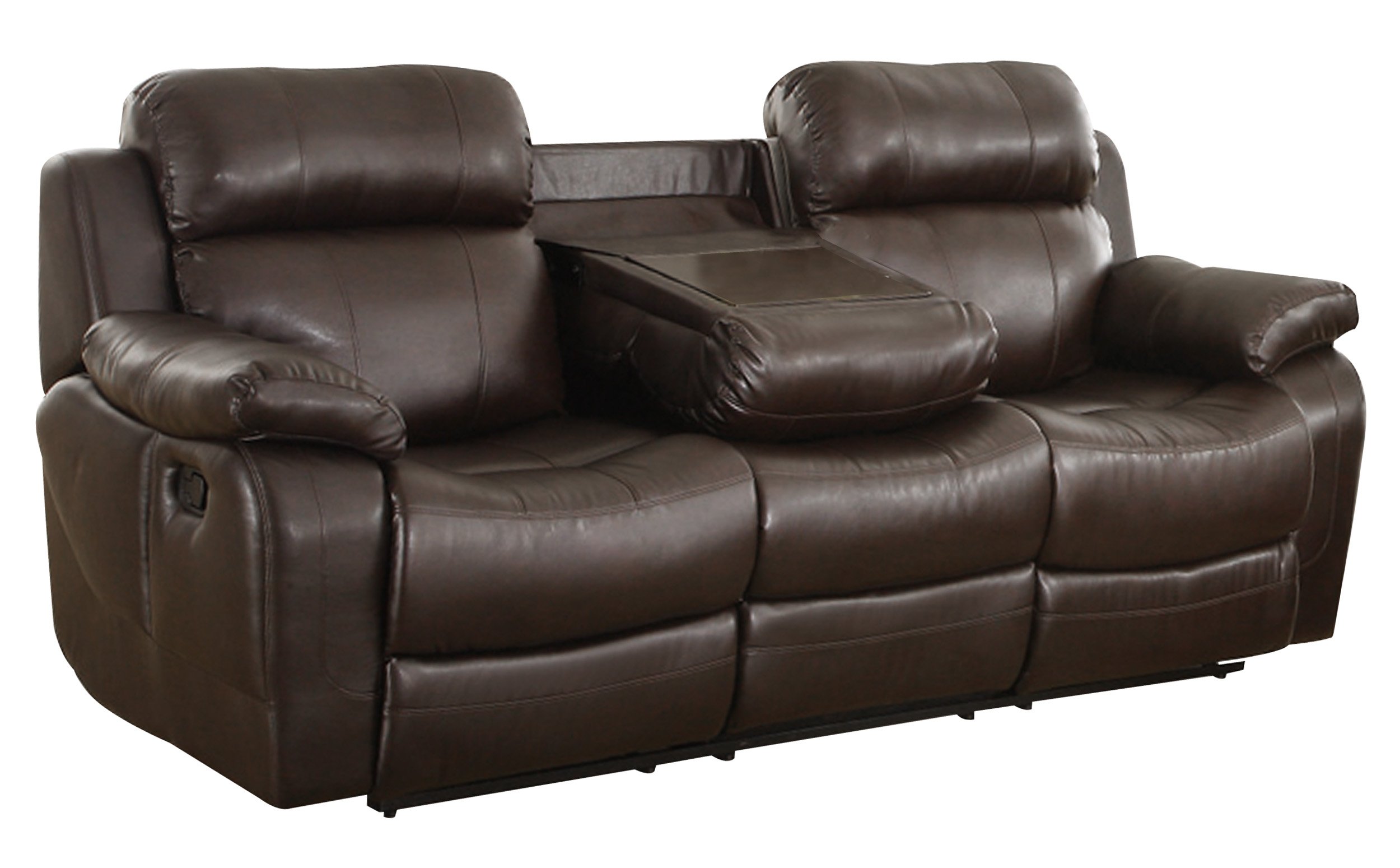 Homelegance Marille Reclining Sofa w/ Center Console Cup Holder, Brown ...