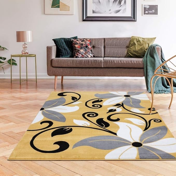 Amazon.com: Luxe Weavers 9242 Victoria Modern Yellow Floral Area Rug ...