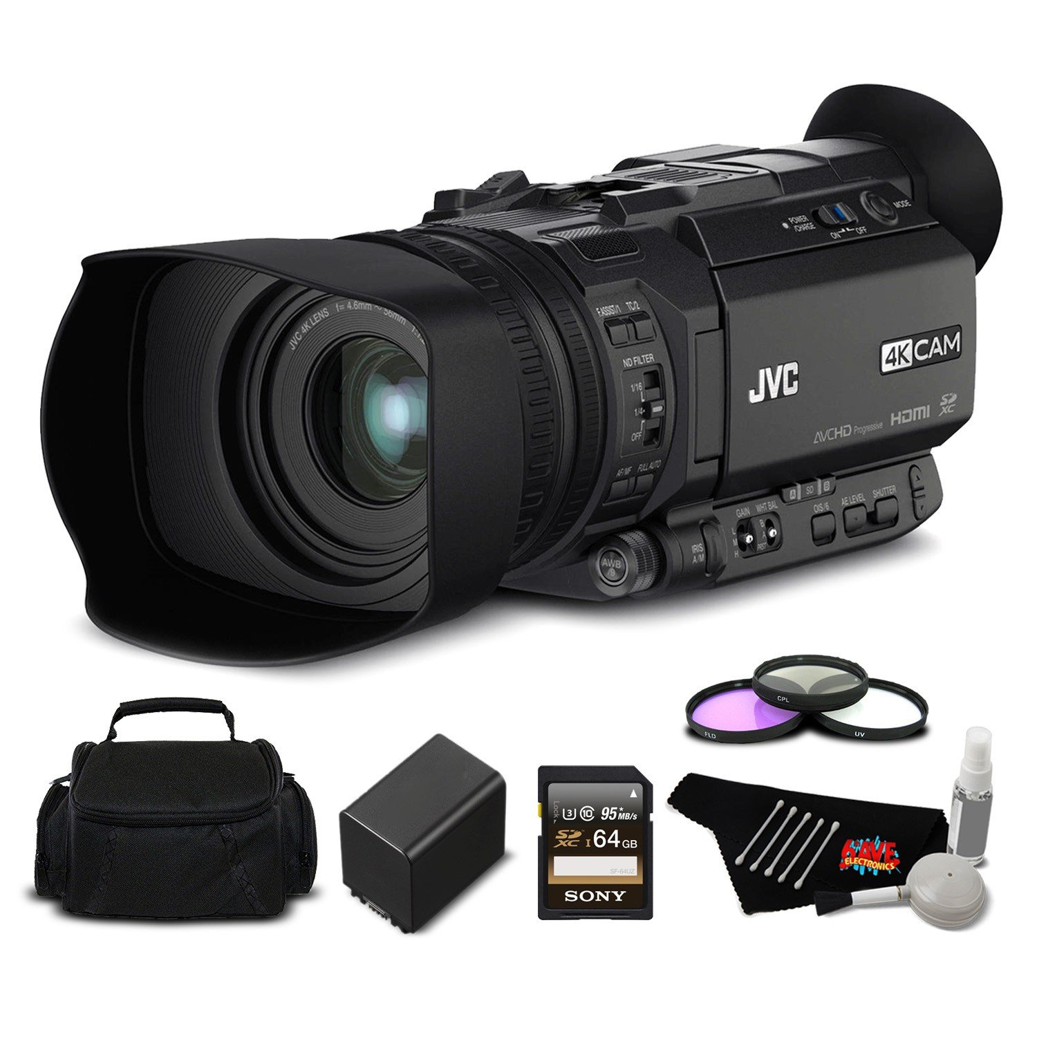 JVC GY-HM170UA Ultra 4K HD CAM Compact Professional Camcorder Deluxe ...