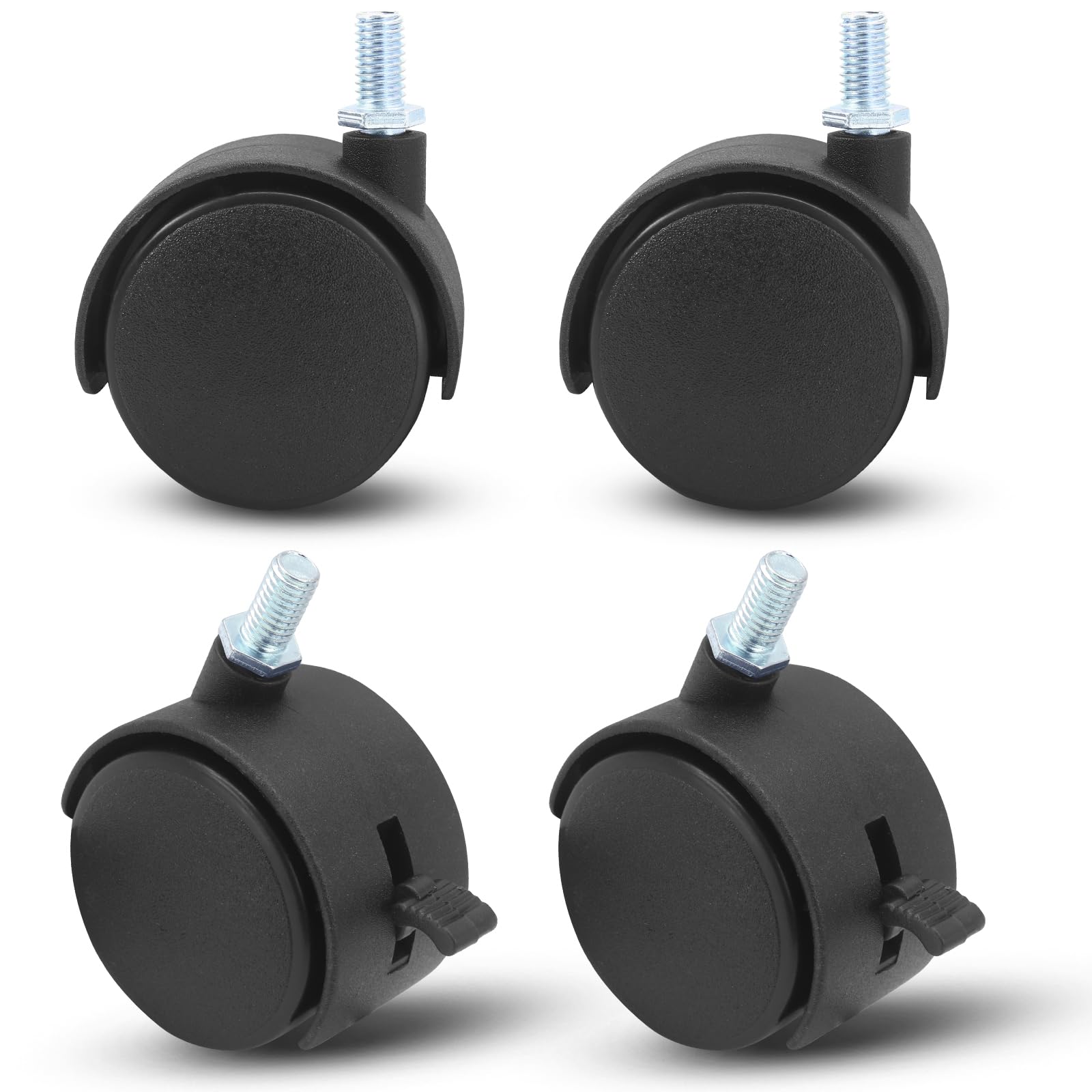 Murtenze 2 Inch Black Plastic Stem Casters Set of 4, M8 Threaded Nylon ...