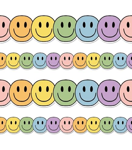 Bulletin Board Border 68ft Happy Face - Pastel Smiley Classroom Decor ...