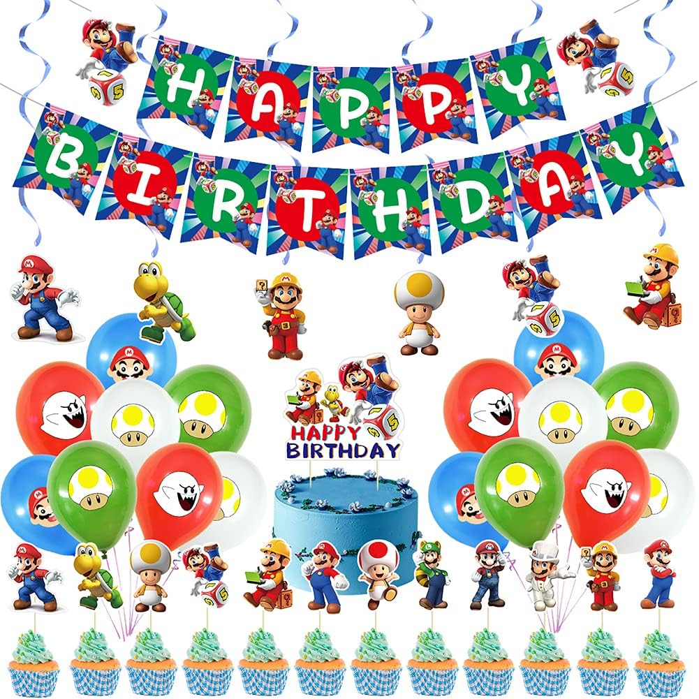 Super Mario Party Supplies 36pcs – Including Happy Birthday Banner ...