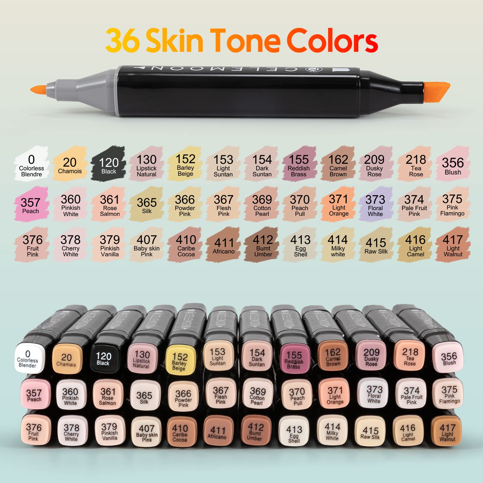 Mua CeleMoon 36 Skin Tone Colors Dual Tip Alcohol Markers Pens, Fine ...