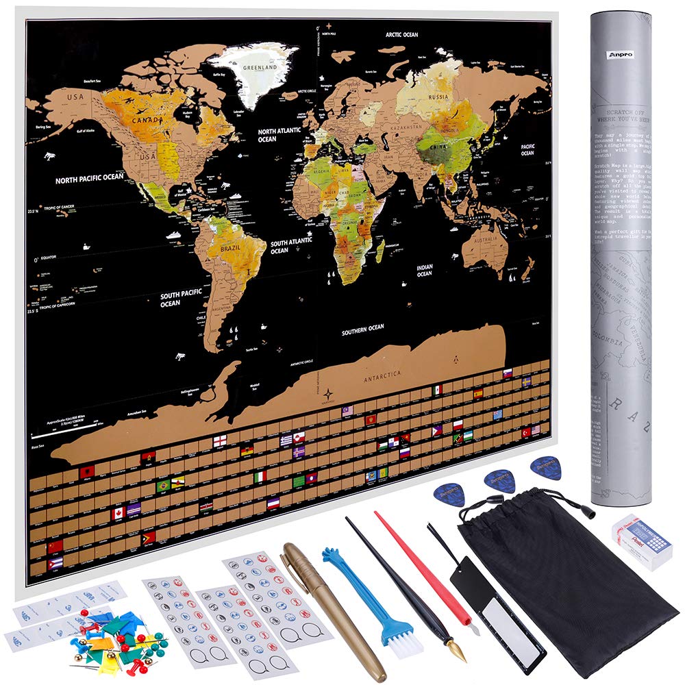 Anpro Scratch Off World Map(82.5x59.5cm), Scratchable World Map Poster ...