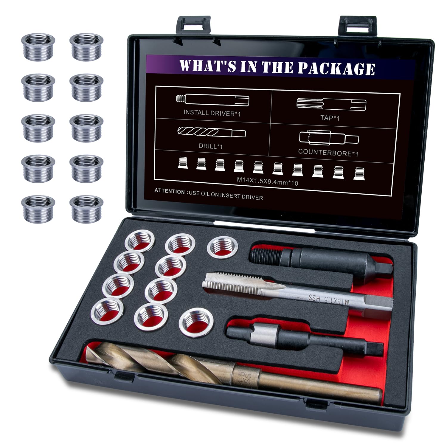 SENNMONN M14X1.5 Thread Repair Kit with Insert HSS Drill, Tap ...