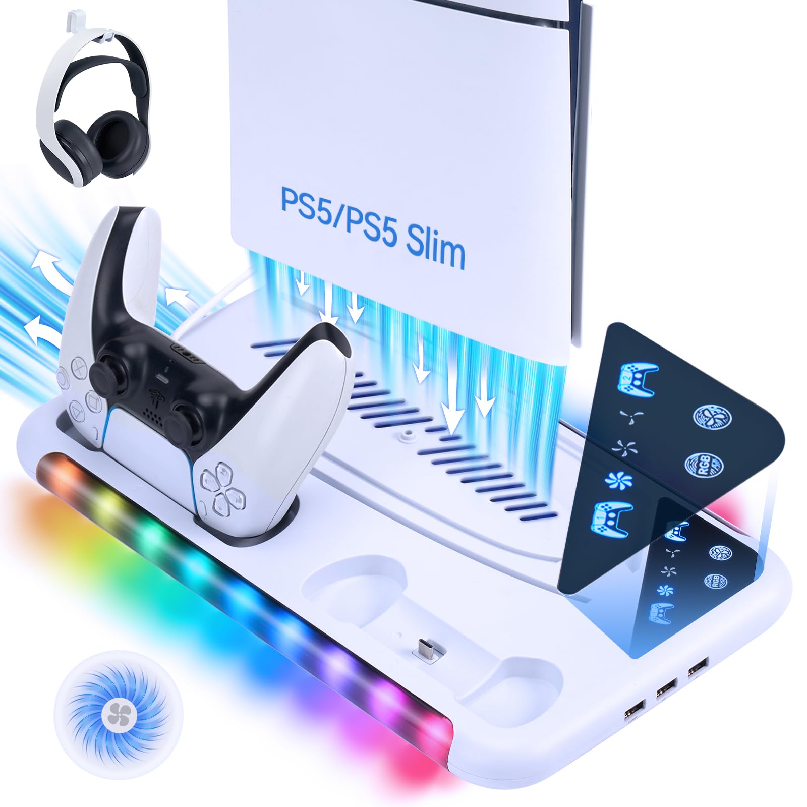 PS5 Slim Stand and Cooling Station with Controller Charging Station for ...