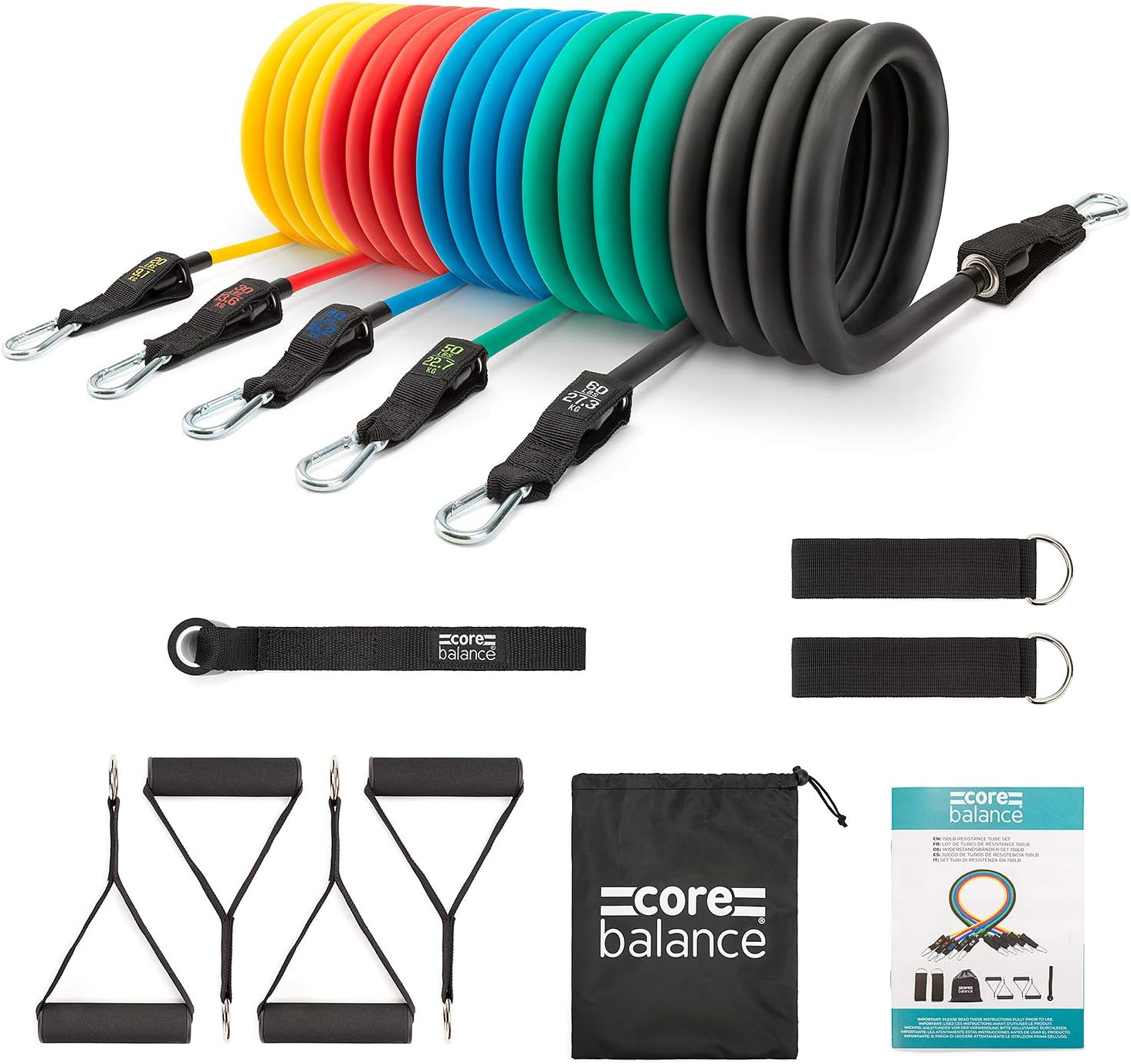 Core Balance Resistance Bands Set, 5 Fitness Tubes, 4 Handles, 2 Ankle ...